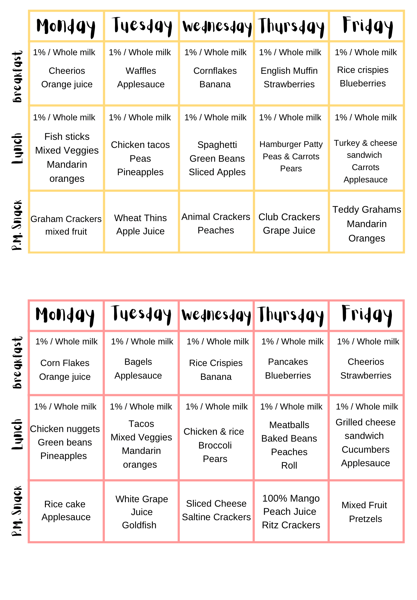 Menus – Tylertown Learning Center